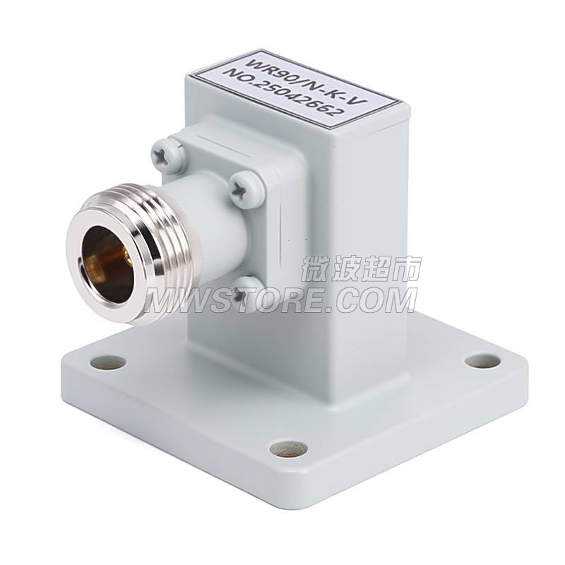 WR-90 to N 母 90°直角弯 波导同轴转接器 FBP100 法兰 | 8.2 - 12.4GHz